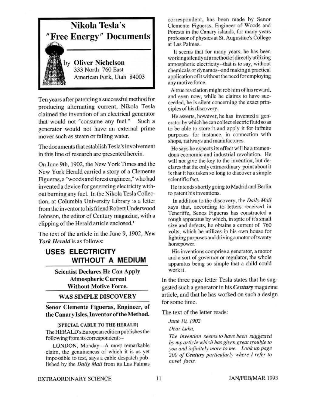 Nikola Tesla’s “Free Energy” Documents | Tesla Universe