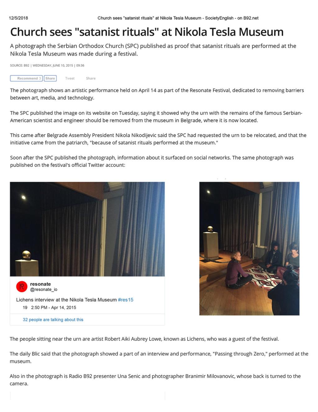 Church Sees “Satanist Rituals” at Nikola Tesla Museum | Tesla Universe