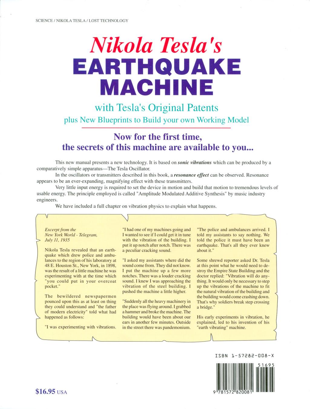 Nikola Tesla's Earthquake Machine: With Tesla's Original Patents Plus ...