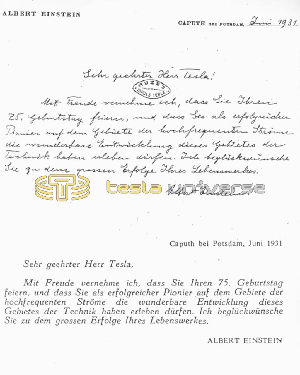 June, 1931 letter from Albert Einstein to Nikola Tesla | Tesla Universe