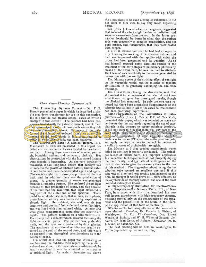 Third Day Meeting Notes of the Electro-Therapeutic Association | Tesla ...