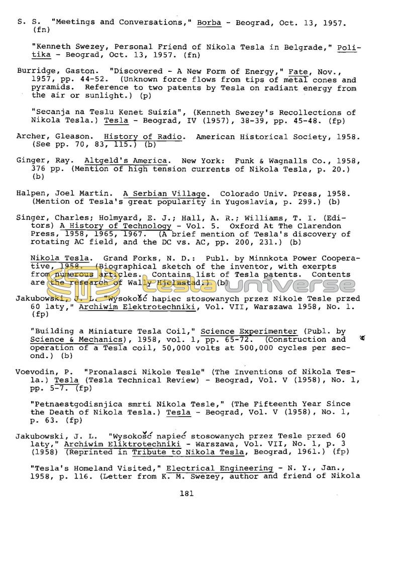 Dr. Nikola Tesla Bibliography - Page 181 | Tesla Universe