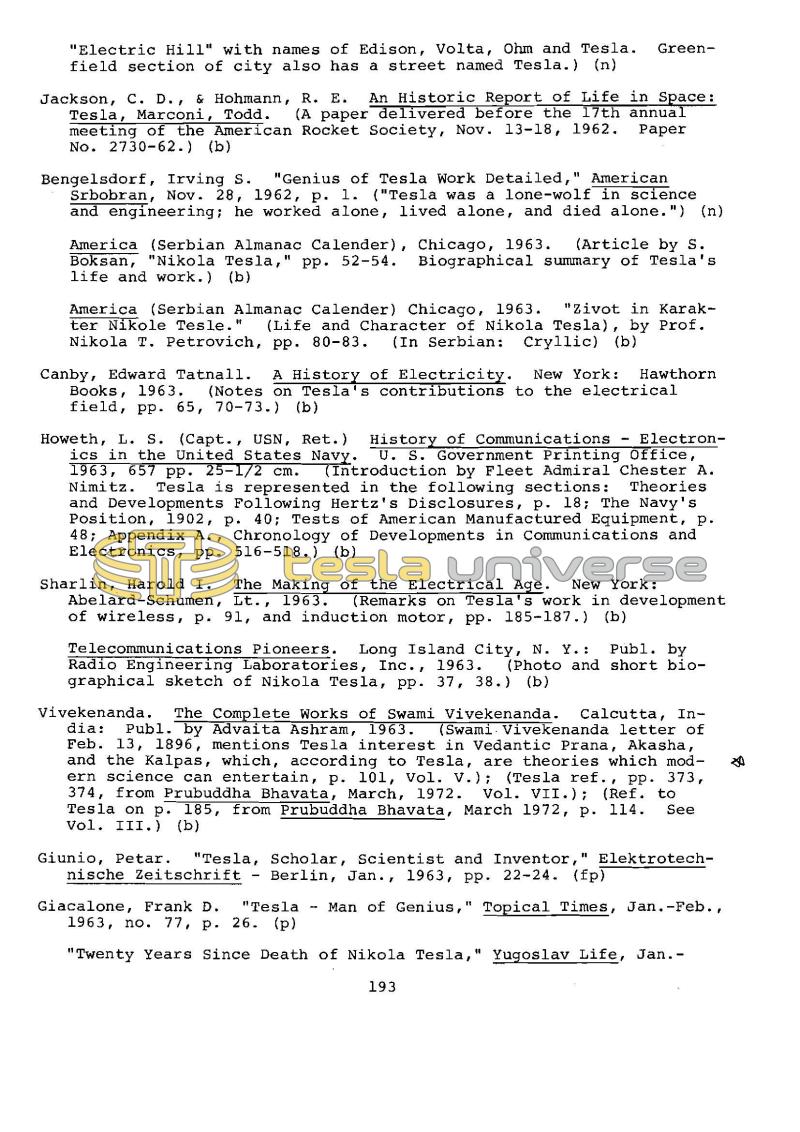 Dr. Nikola Tesla Bibliography - Page 193 | Tesla Universe