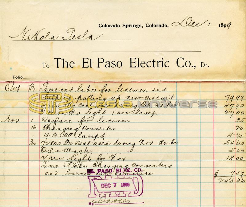 El Paso Electric Company - Nikola Tesla Document | Tesla Universe