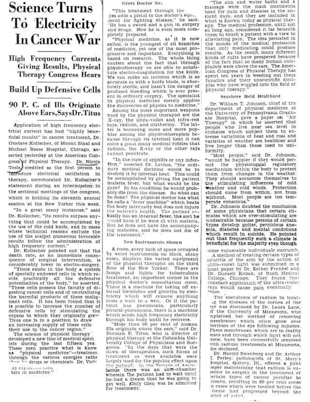 Science Turns To Electricity In Cancer War | Tesla Universe