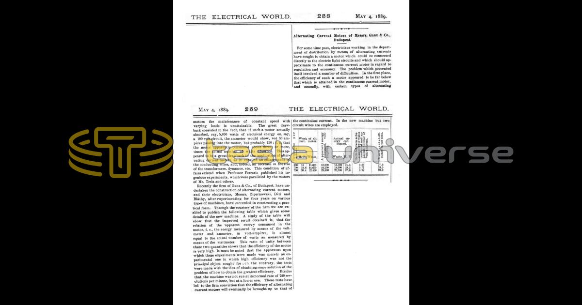 Alternating Current Motors of Messrs. Ganz & Co., Budapest | Tesla Universe