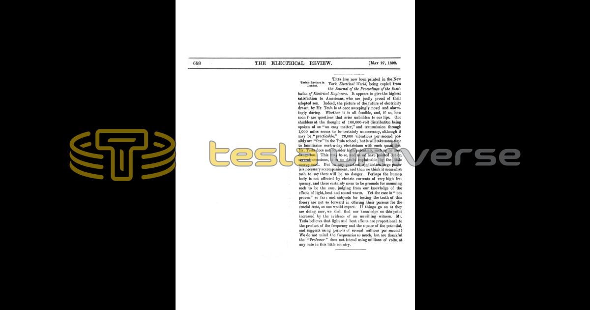 Tesla's Lecture in London | Tesla Universe