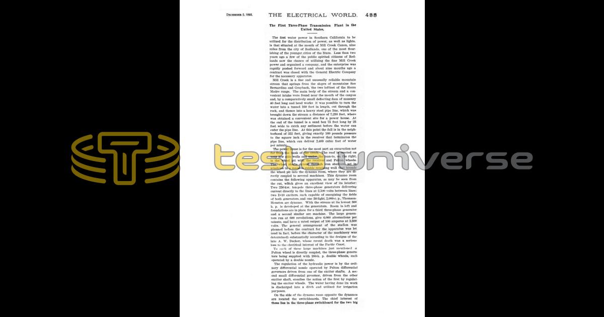 The First Three-Phase Transmission Plant in the United States | Tesla ...