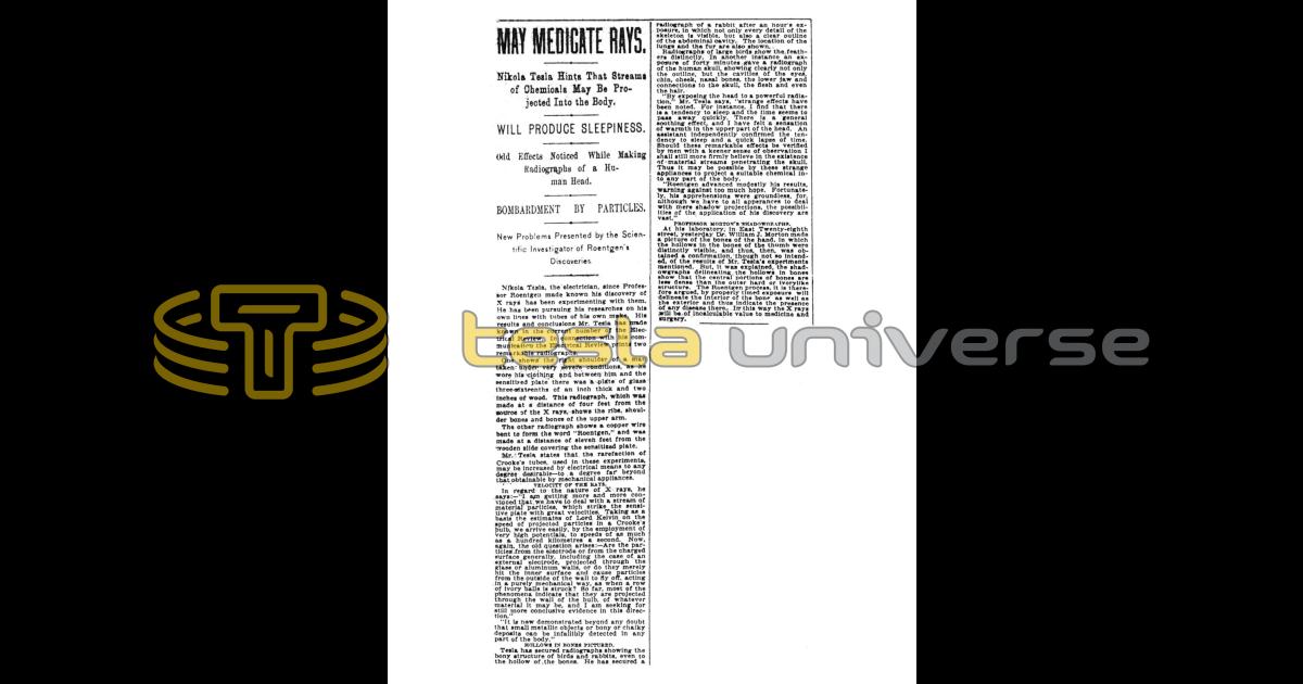 May Medicate Rays - Nikola Tesla Hints That Streams of Chemicals May Be ...