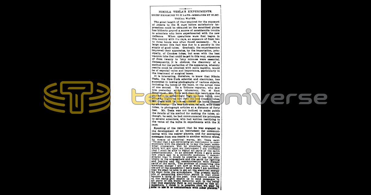 Nikola Tesla's Experiments - Exposure to X Rays - Messages By ...