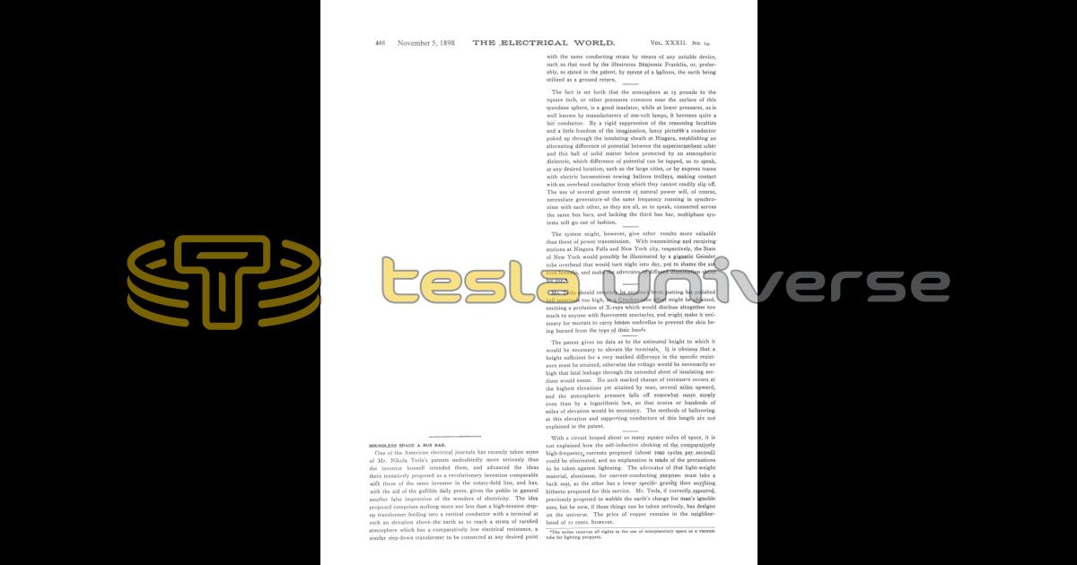 Boundless Space a Bus Bar | Tesla Universe