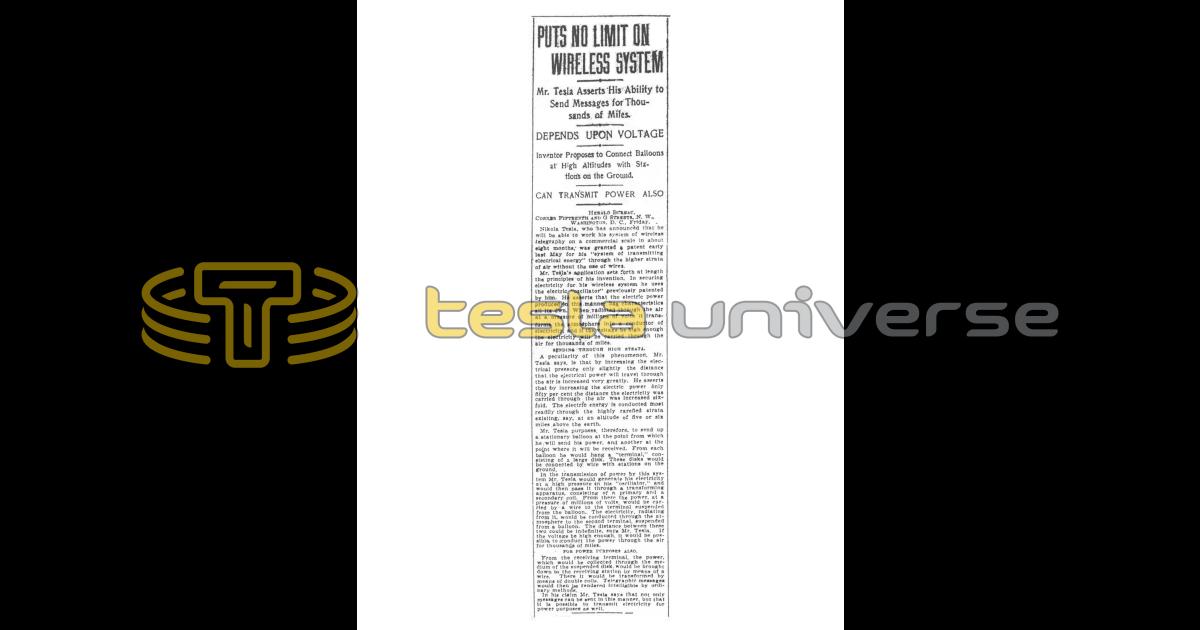 Puts No Limit on Wireless System | Tesla Universe