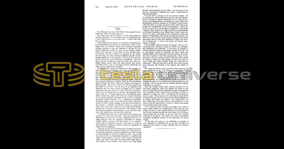 Tesla - A Letter from the Inventor to the New York Times | Tesla Universe