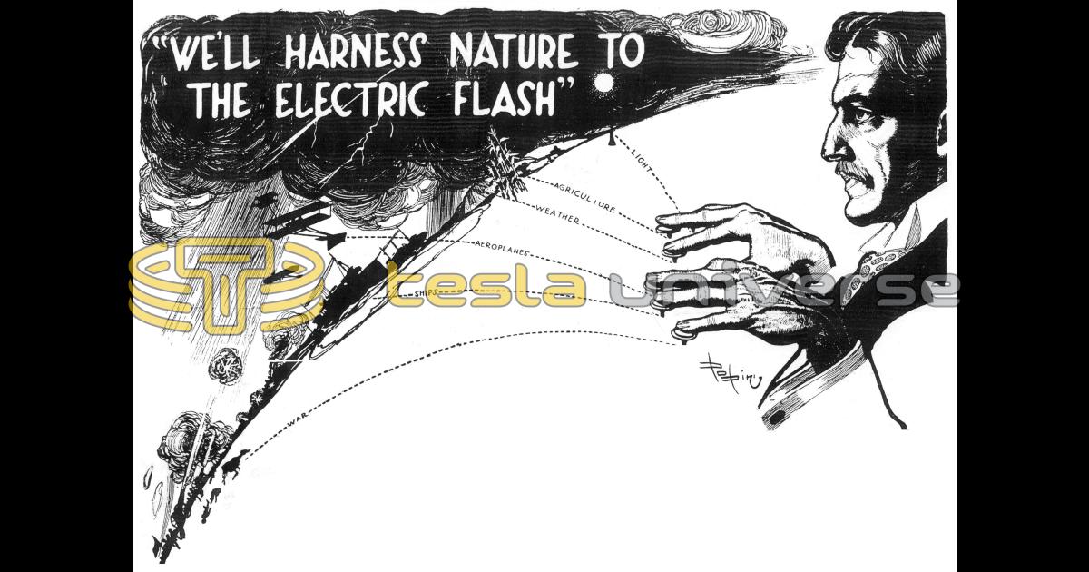Illustration of Nikola Tesla harnessing nature through his fingertips ...