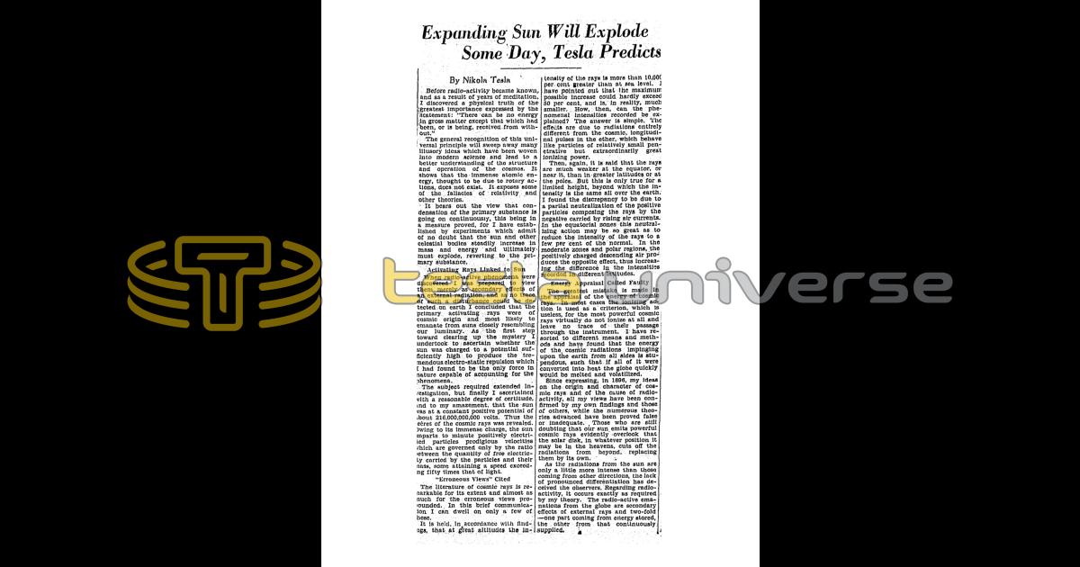 Expanding Sun Will Explode Some Day, Nikola Tesla Predicts | Tesla Universe