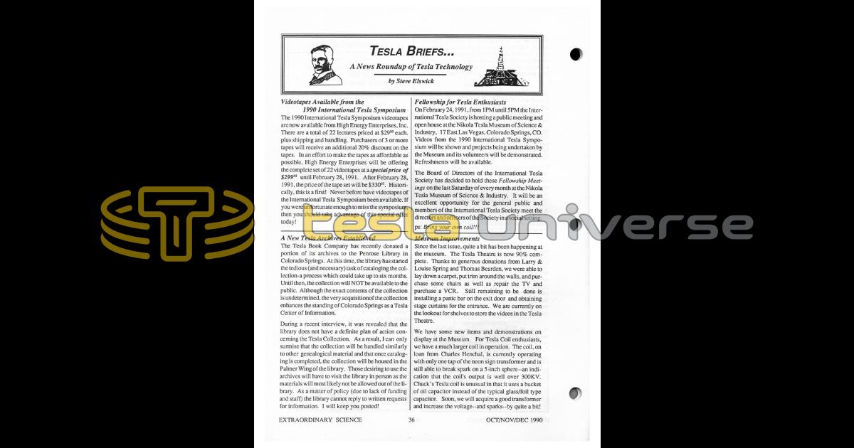 Tesla Briefs... A News Roundup of Tesla Technology (Oct. 1990) | Tesla ...