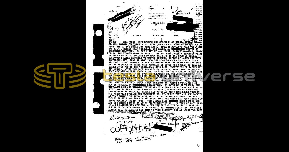 Nikola Tesla FBI Files - Page 6 | Tesla Universe