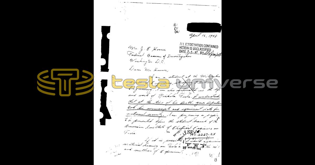 Nikola Tesla FBI Files - Page 13 | Tesla Universe