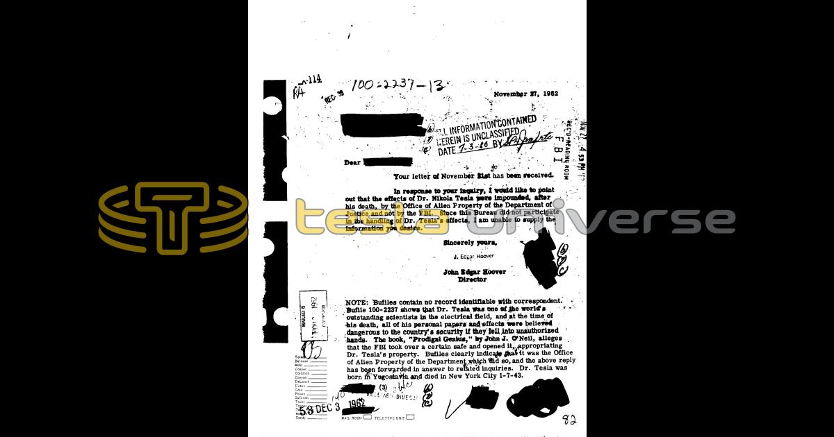 Nikola Tesla FBI Files - Page 82 | Tesla Universe