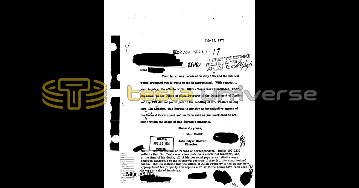 Nikola Tesla FBI Files - Page 96 | Tesla Universe