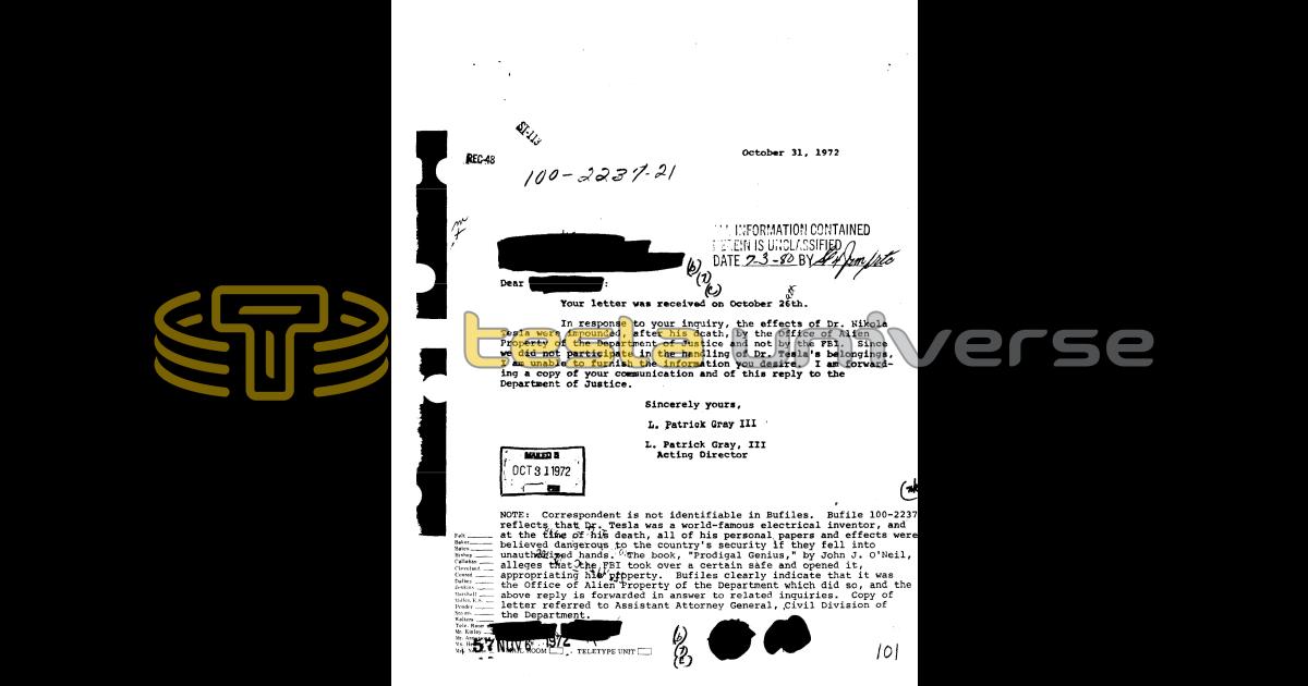 Nikola Tesla FBI Files - Page 101 | Tesla Universe