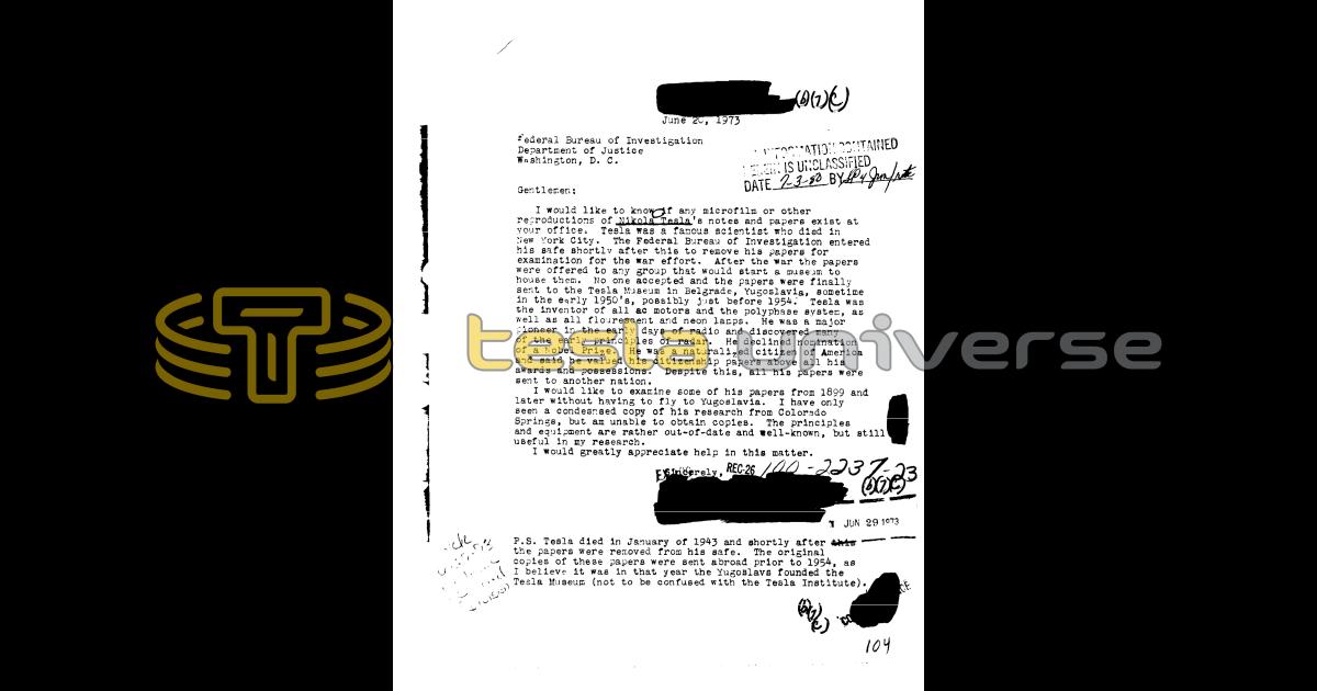 Nikola Tesla FBI Files - Page 104 | Tesla Universe