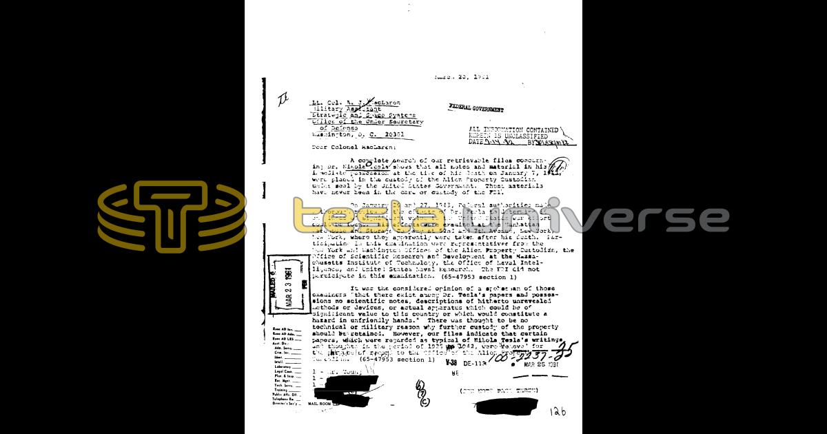 Nikola Tesla FBI Files - Page 126 | Tesla Universe