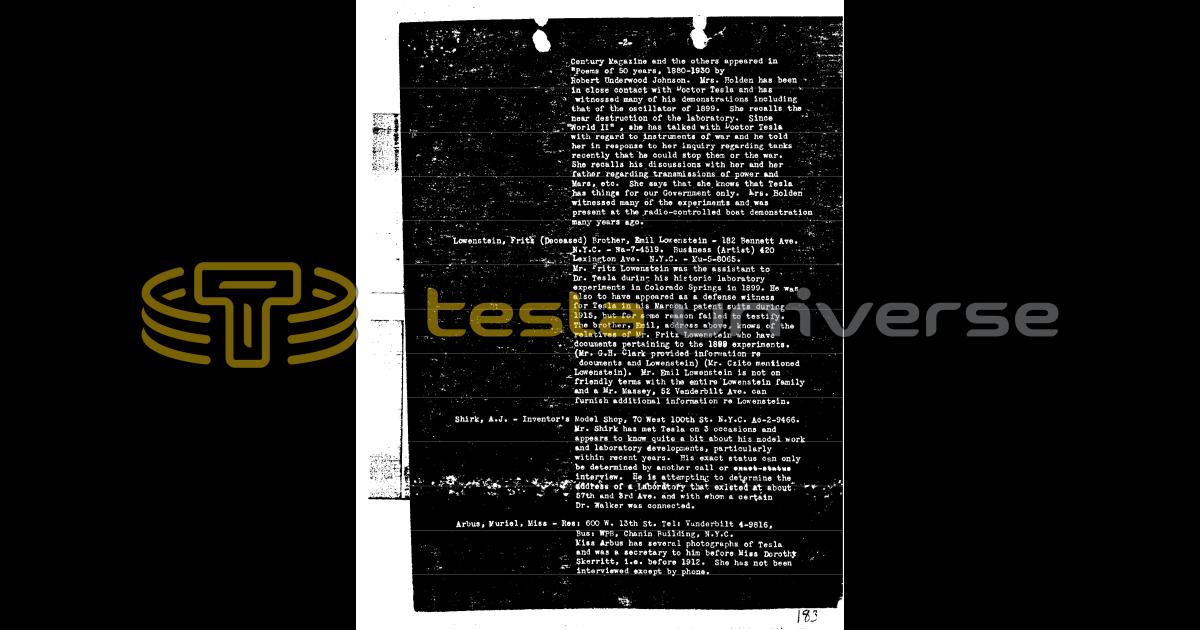 Nikola Tesla FBI Files - Page 183 | Tesla Universe